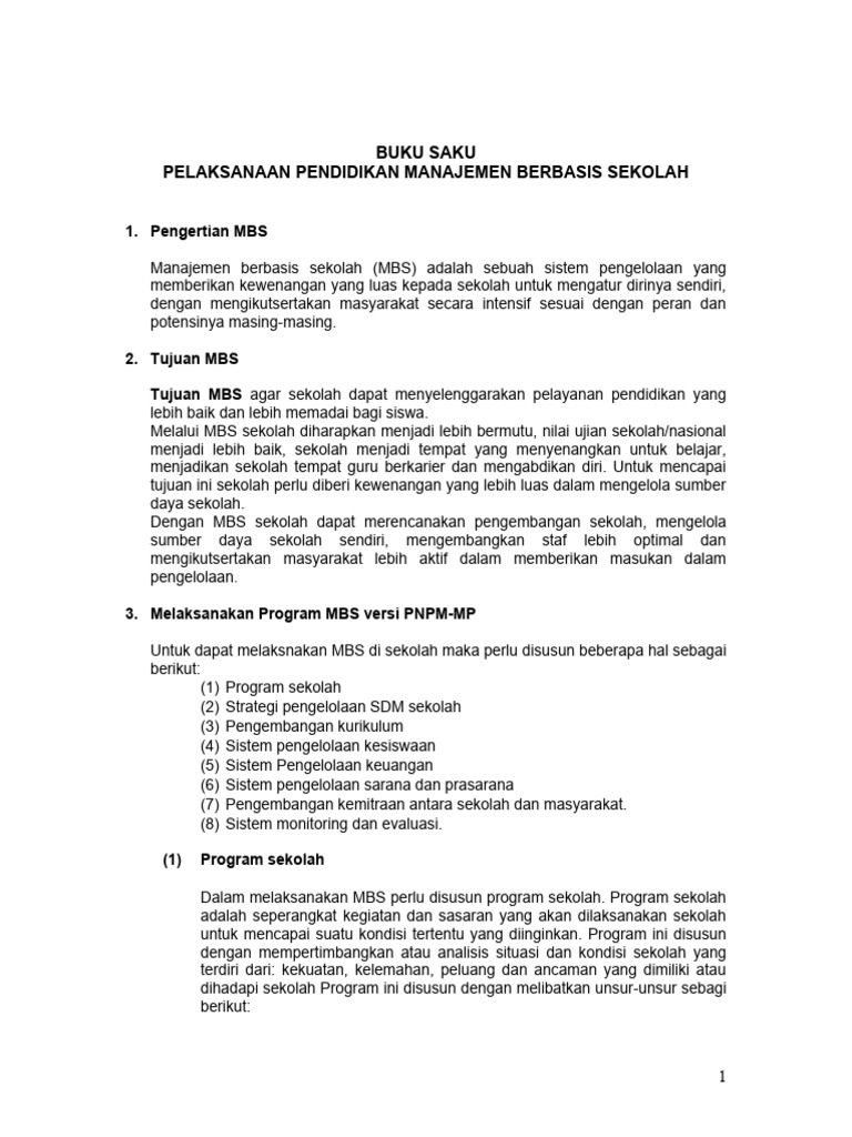 Manajemen Berbasis Sekolah: Panduan MBS | PDF