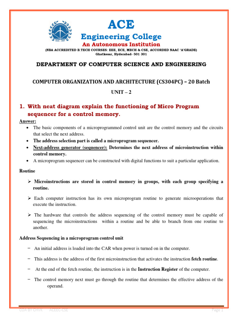 Coa Unit - 2 Important Questions | PDF | Computer Engineering | Computer Architecture