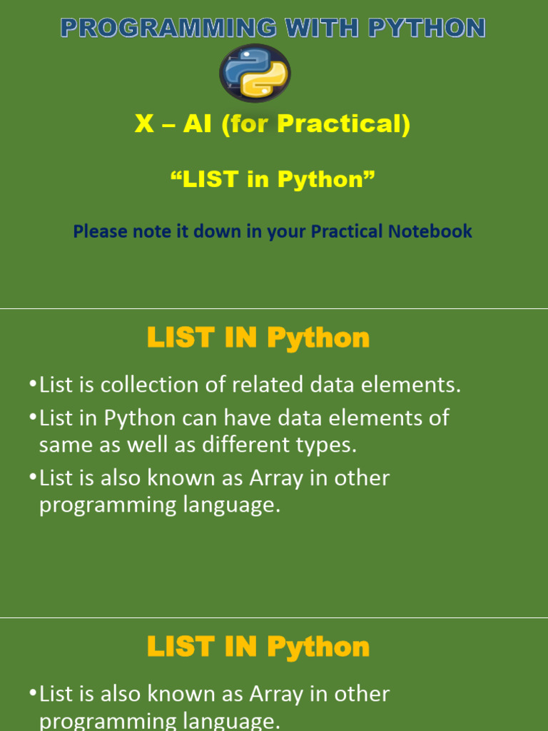 AI X - List in Python (Practical) | PDF