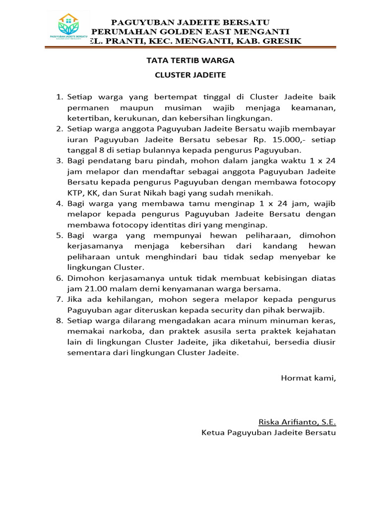 Tata Tertib Warga Cluster Jadeite | PDF | Kesehatan Holistik