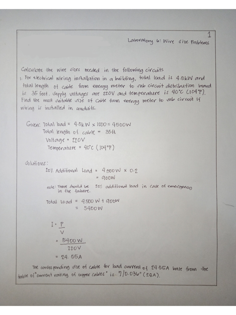 Wire Size Problem Set | PDF
