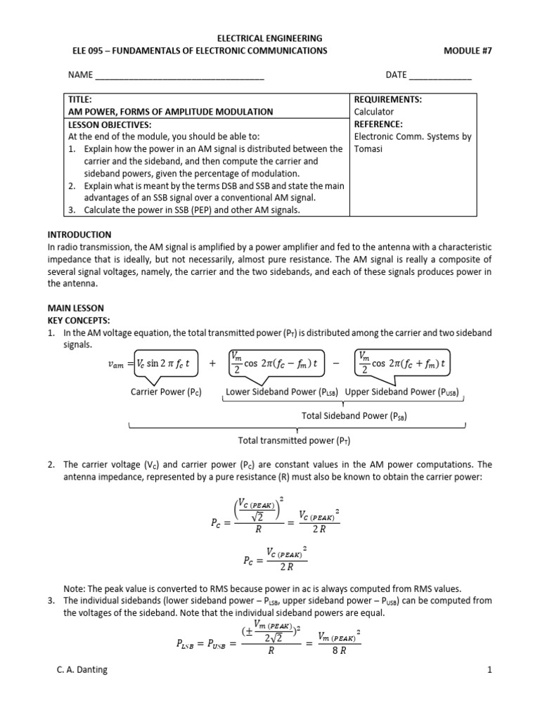 ELE 095 Module 7 AM Power | PDF | Modulation | Transmitter