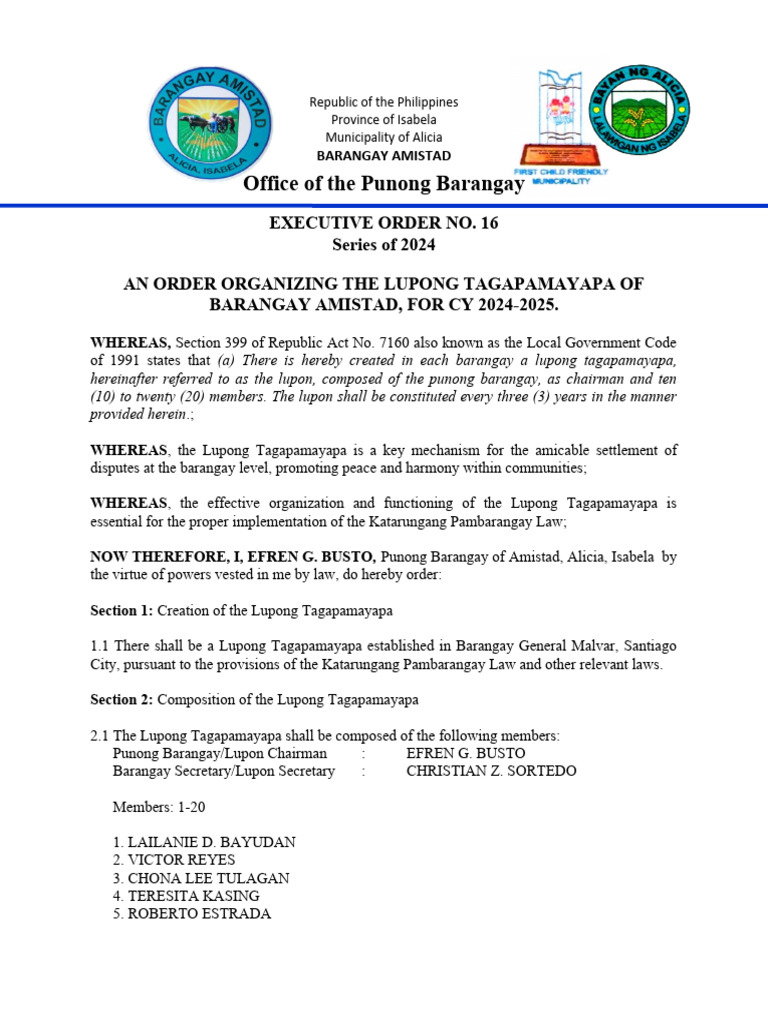 Eo No. 18 Lupon Tagapagpamayapa | PDF | Mediation | Constitutional Law