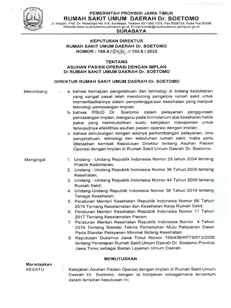 Salinan ASC7.4 - SK. Asuhan Pasien Operasi Dengan Implan | PDF