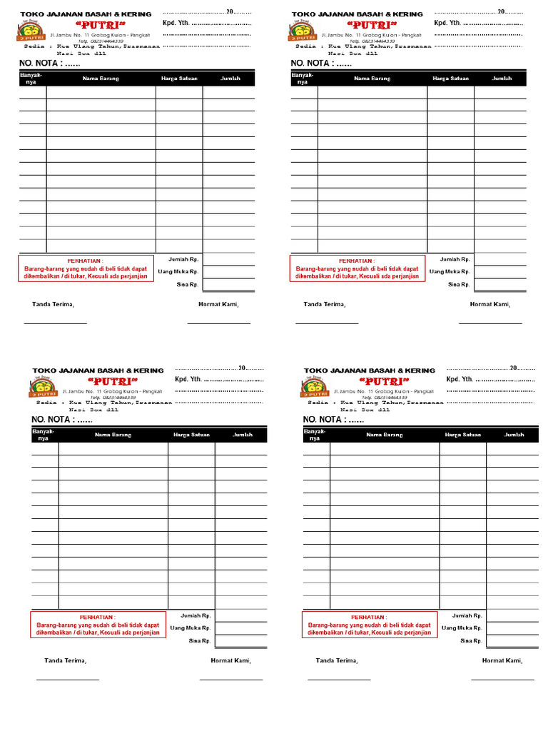 Nota Snack Grobog | PDF
