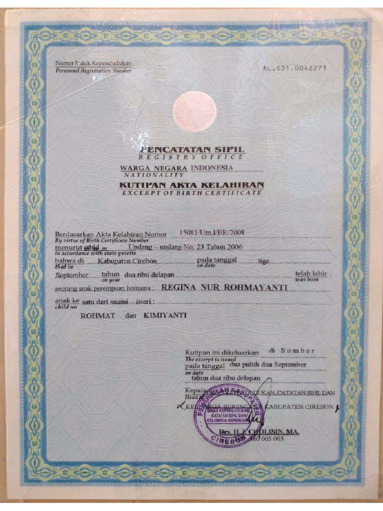 PDF - Akta Lahir - Regina | PDF