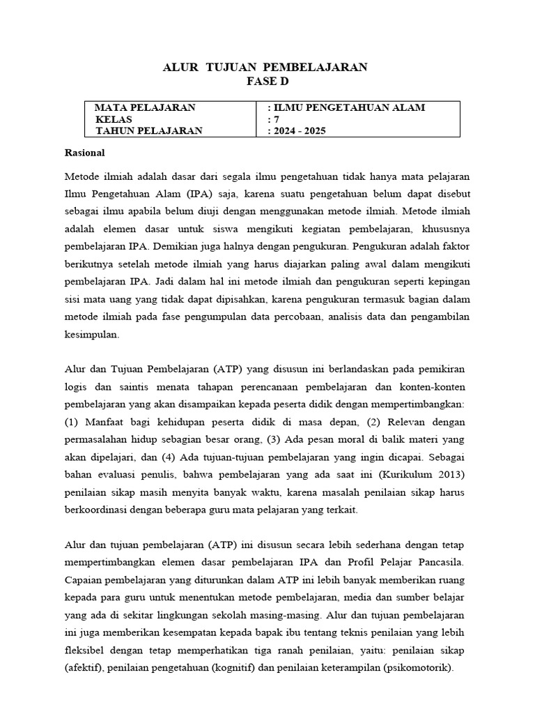 ATP IPA SMP 2024-2025: Panduan Pembelajaran | PDF