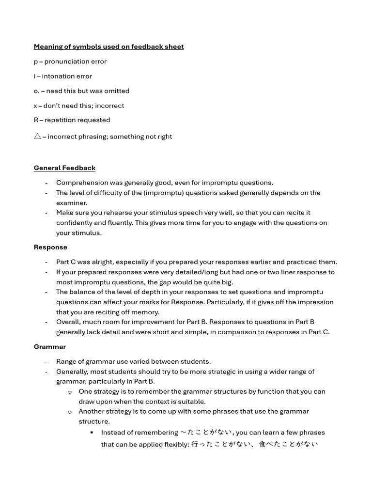 U1 Speaking Assessment - General Feedback | PDF | Learning | Neuroscience U1 Speaking Assessment - General Feedback | PDF | Learning | Neuroscience