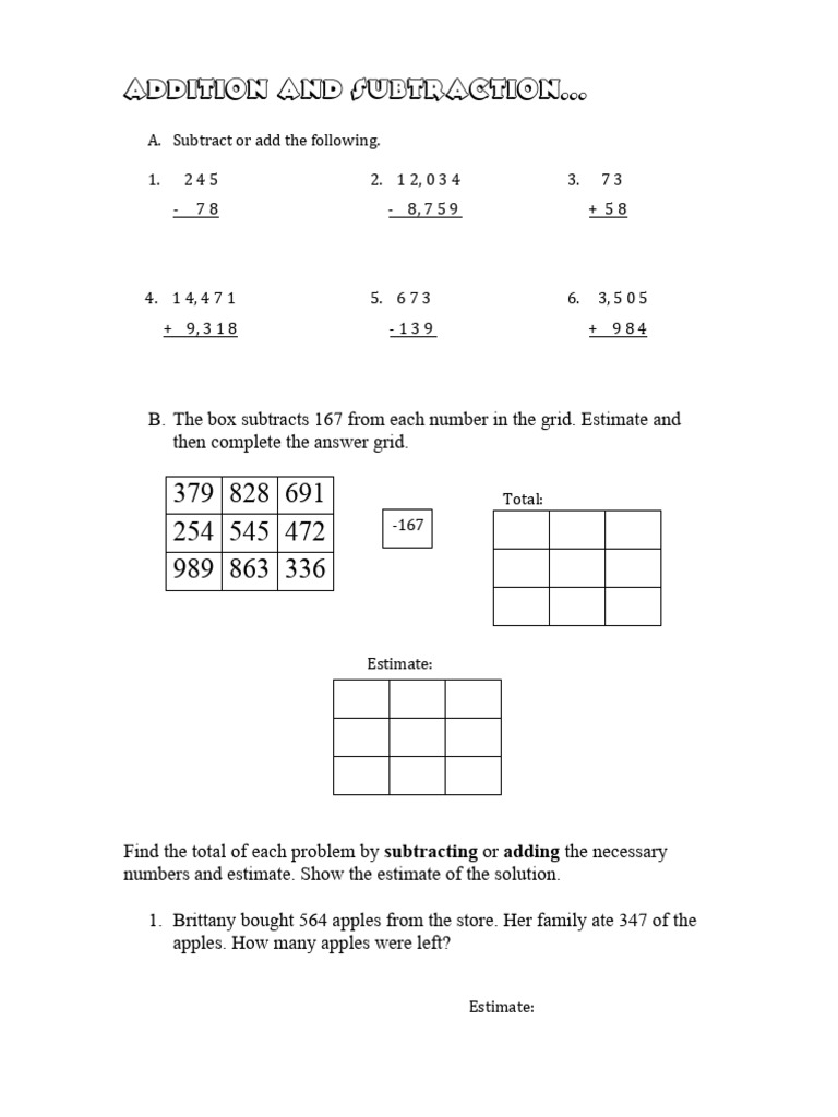 Addition and Subtraction | PDF