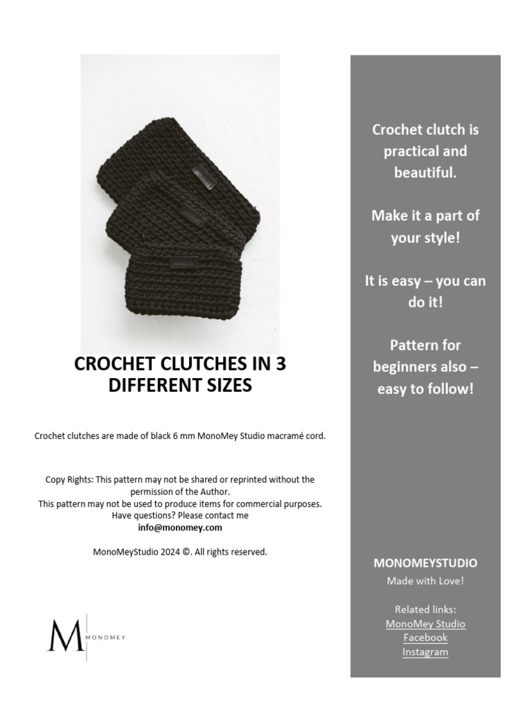 3 Clutch Crochet Patterns. MonoMey Studio 2024 | PDF | Crochet | Knot