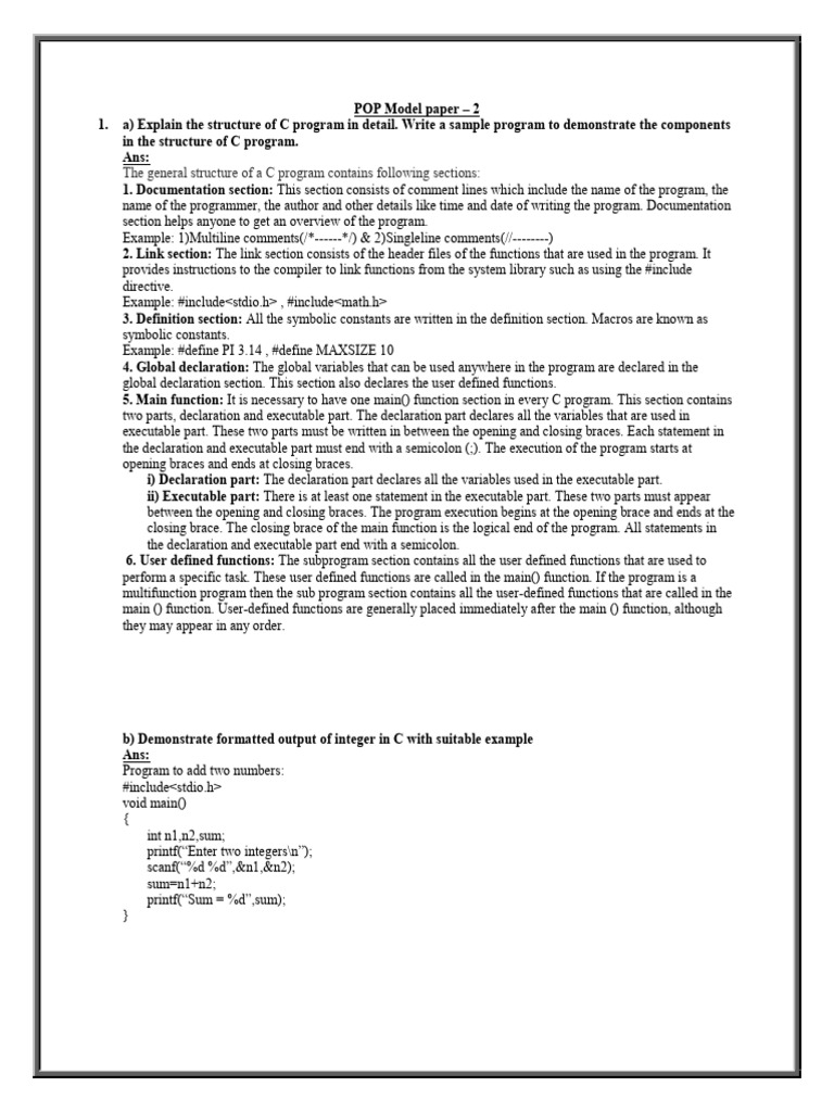 POP Set - 2 Solution | PDF | Printer (Computing) | Pointer (Computer Programming)