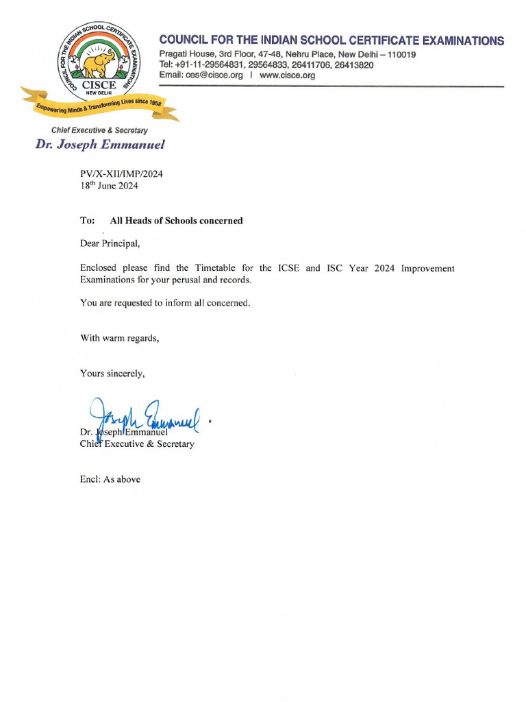 24 Cisce Improvement Date Sheet | PDF