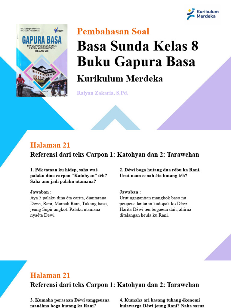 Pembahasan Soal B. Sunda Kelas 8 Buku Gapura Basa (Materi Carpon) | PDF