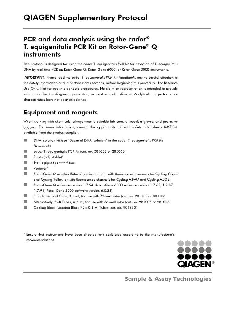CDR05 PCR and Data Analysis Using The Cador T Equigenitalis PCR Kit On Rotor-Gene Q Instruments ...