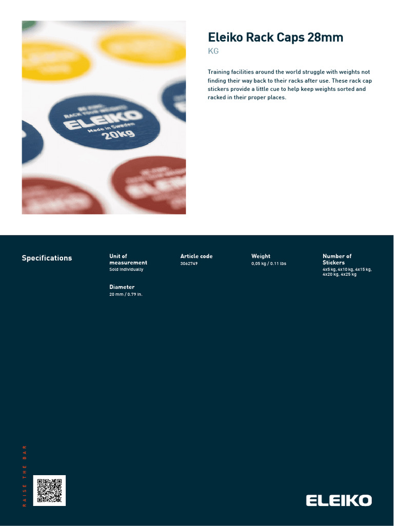 Product Sheet Eleiko Rack Caps 28mm KG | PDF