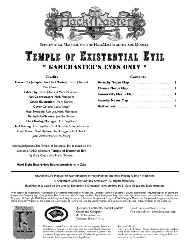 Hackmaster Temple of Existential Evil Battlesheet Appendix | PDF ... Hackmaster Temple of Existential Evil Battlesheet Appendix | PDF ...