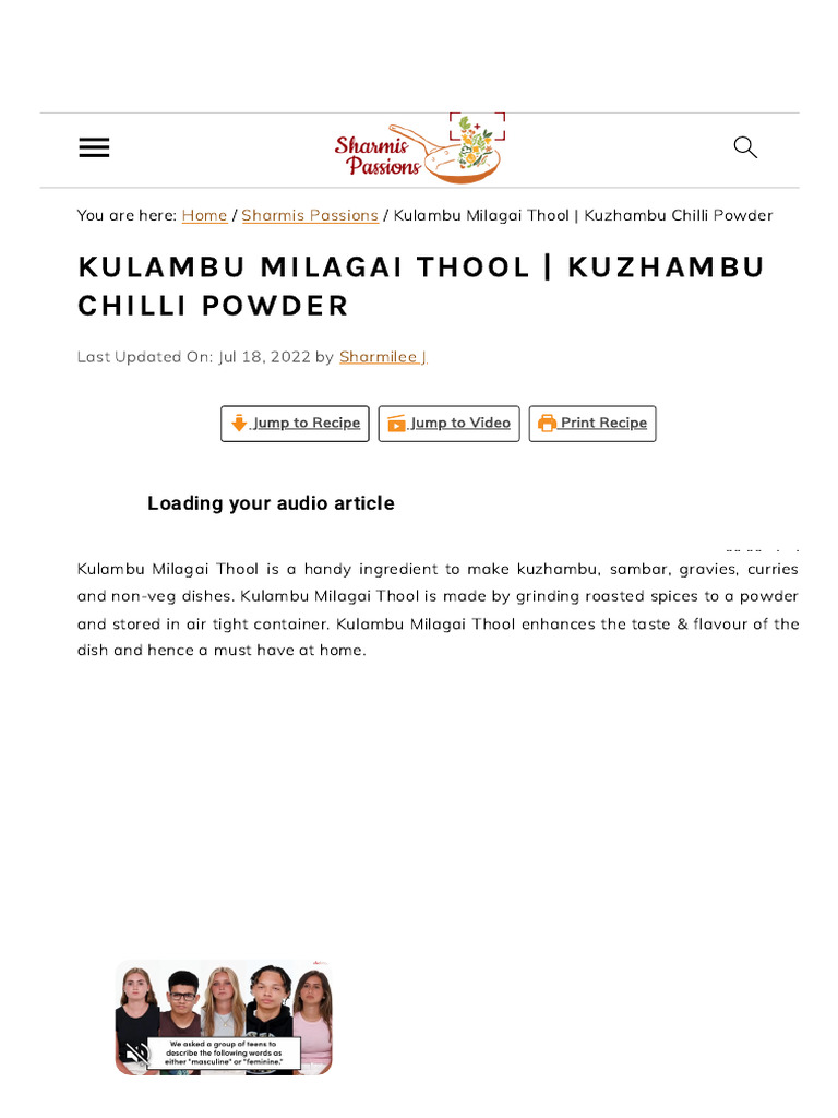 Kulambu Milagai Thool _ Kuzhambu Chilli Powder - Sharmis Passions | PDF ...