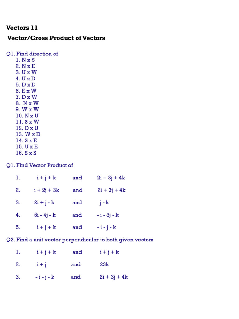 Vector and Cross Product Exercises | PDF | Euclidean Geometry ...