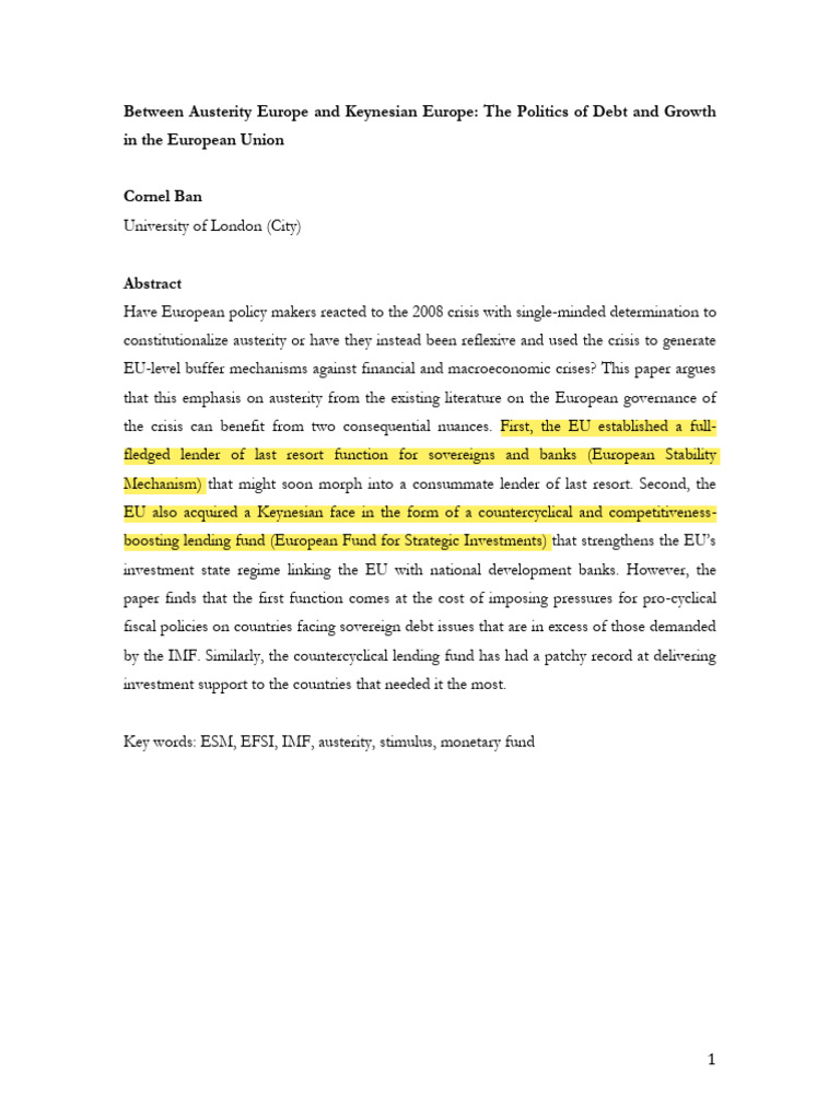 Cornel Ban - Between Austerity Europe and Keynesian Europe | PDF ...