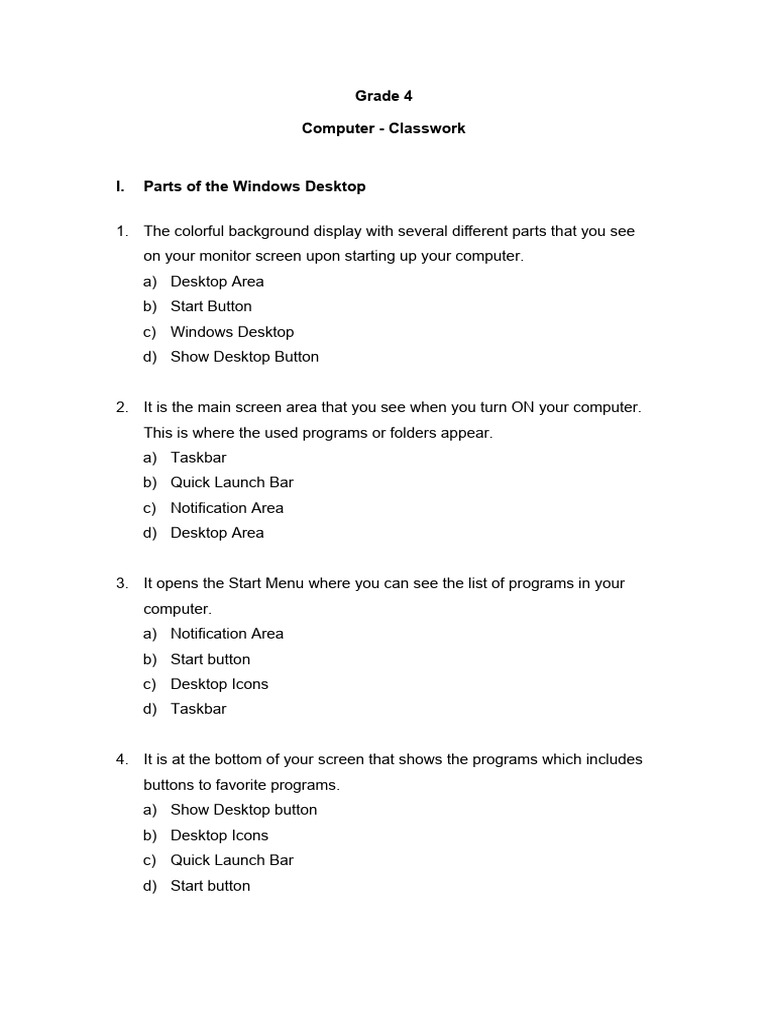 Computer GR 4 Classwork | PDF | Computers