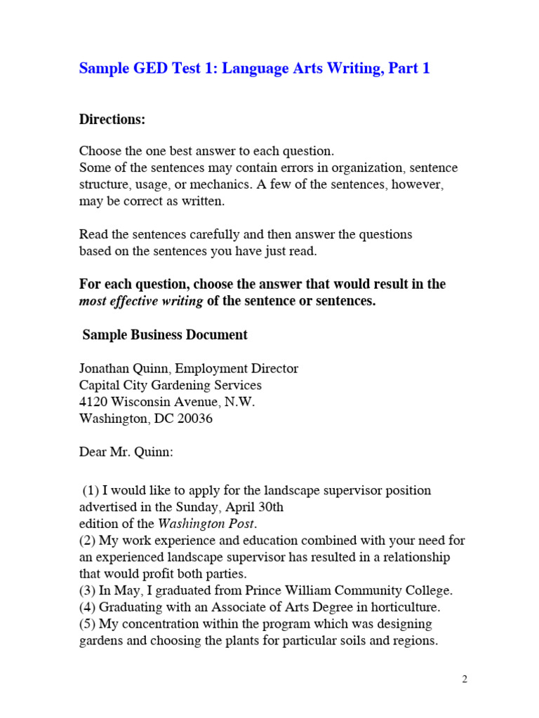 Ged Sample Practice Test | PDF | Immigration | Human Migration