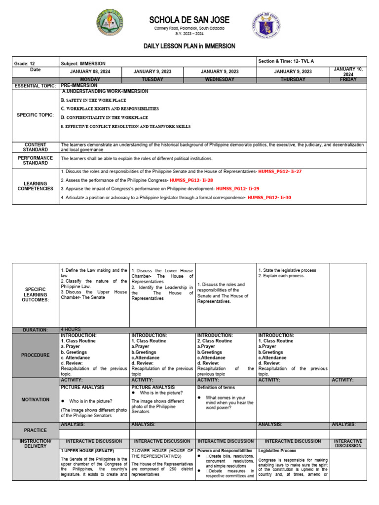 Lesson Plan Immersion | PDF | United States House Of Representatives ...
