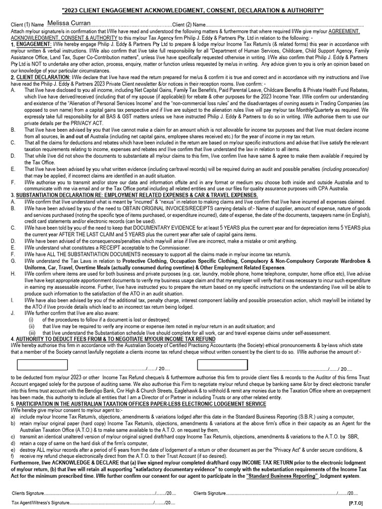 Client Engagement Authority 2023 3 | PDF | Expense | Taxes