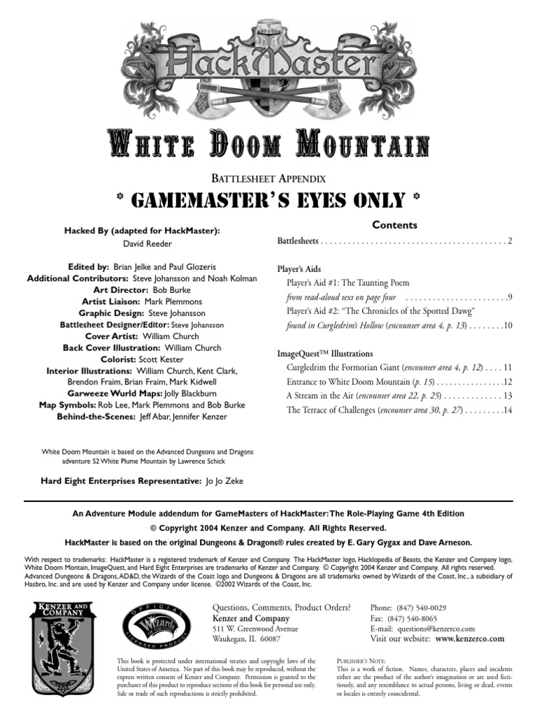 Hackmaster White Doom Mountain Battlesheet Appendix | PDF | Dungeons ... Hackmaster White Doom Mountain Battlesheet Appendix | PDF | Dungeons ...