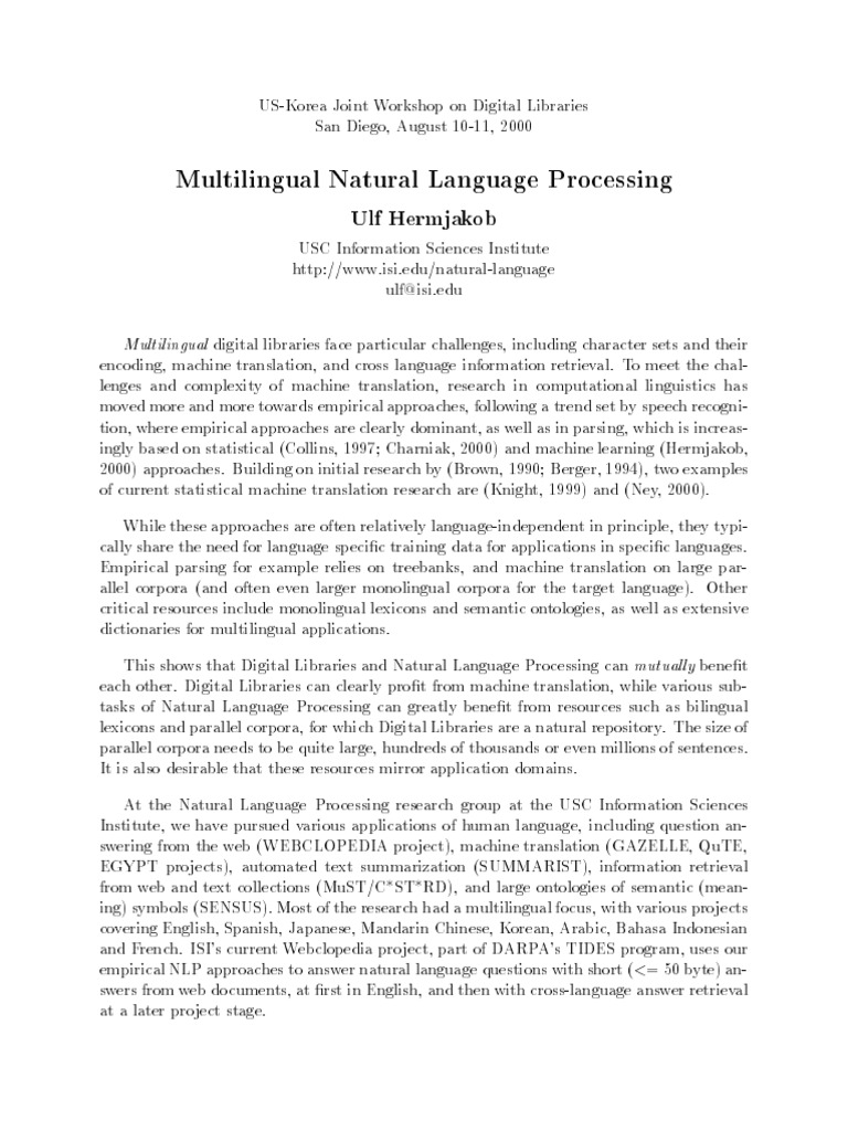 Multilingual Natural Language Processing | PDF | Multilingualism | Translations