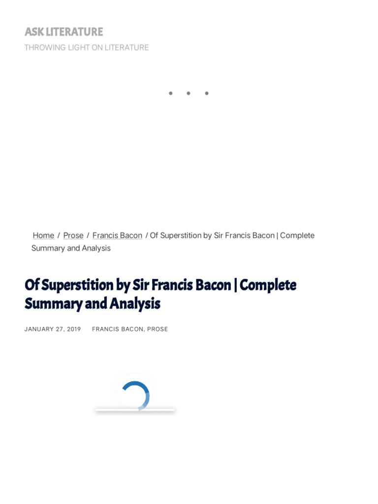 Of Superstition by Sir Francis Bacon - Complete Summary and Analysis | PDF | Superstitions | Atheism