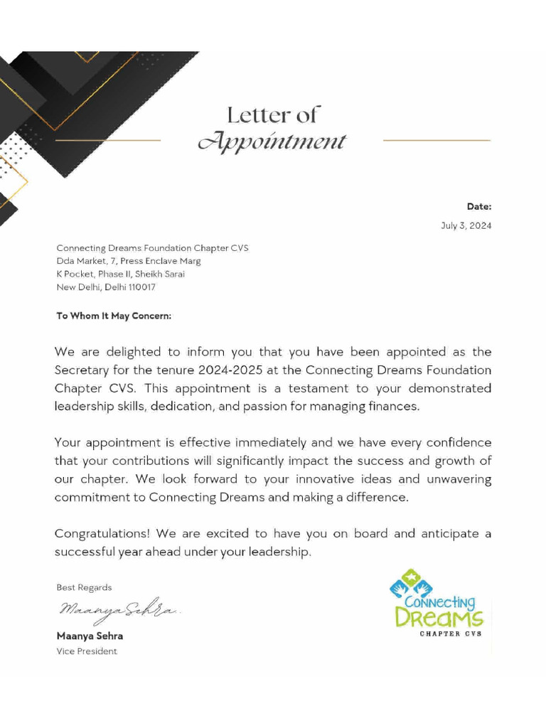 Appointment Letter | PDF