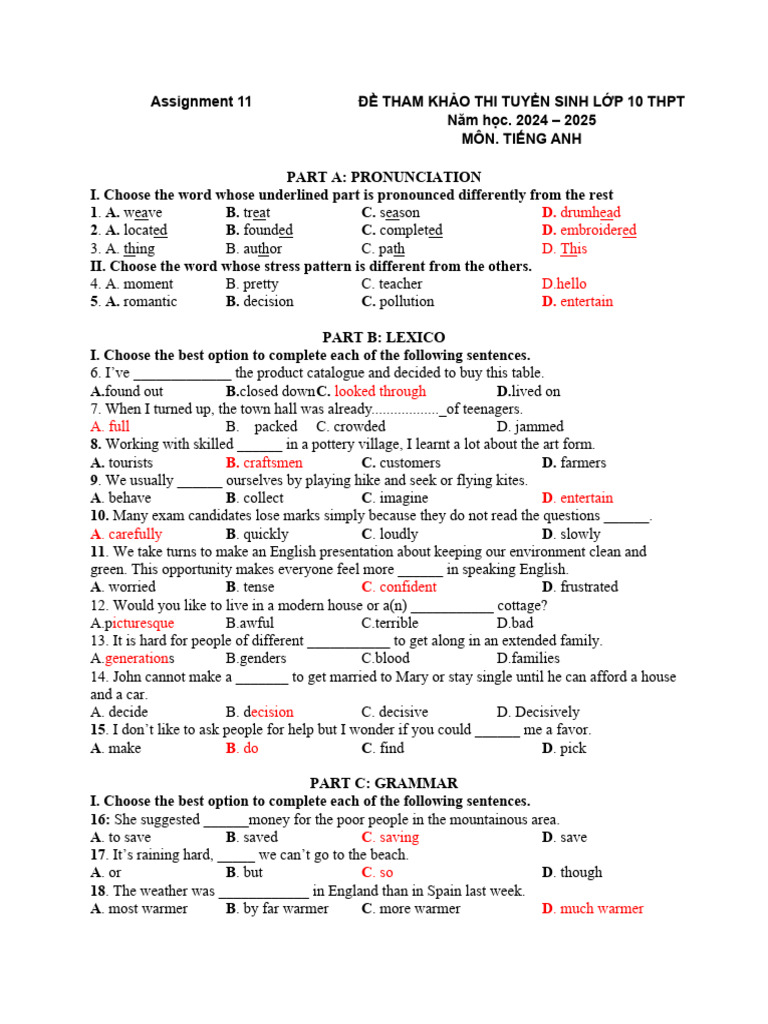 Asignment 11 - Key | PDF | University | English Language