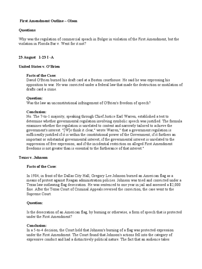 First Amendment Case Summaries and Analysis | PDF | First Amendment To ...
