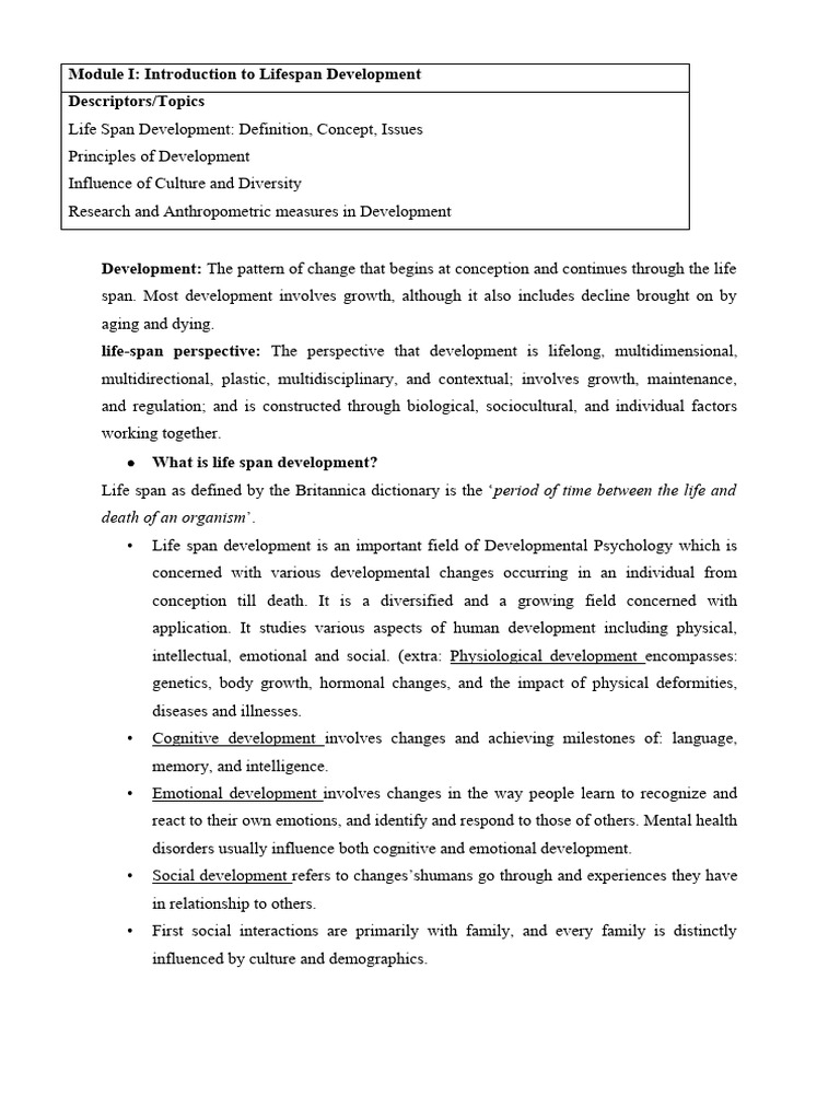 Life Span Development - NOTES | PDF | Prenatal Development | Childbirth