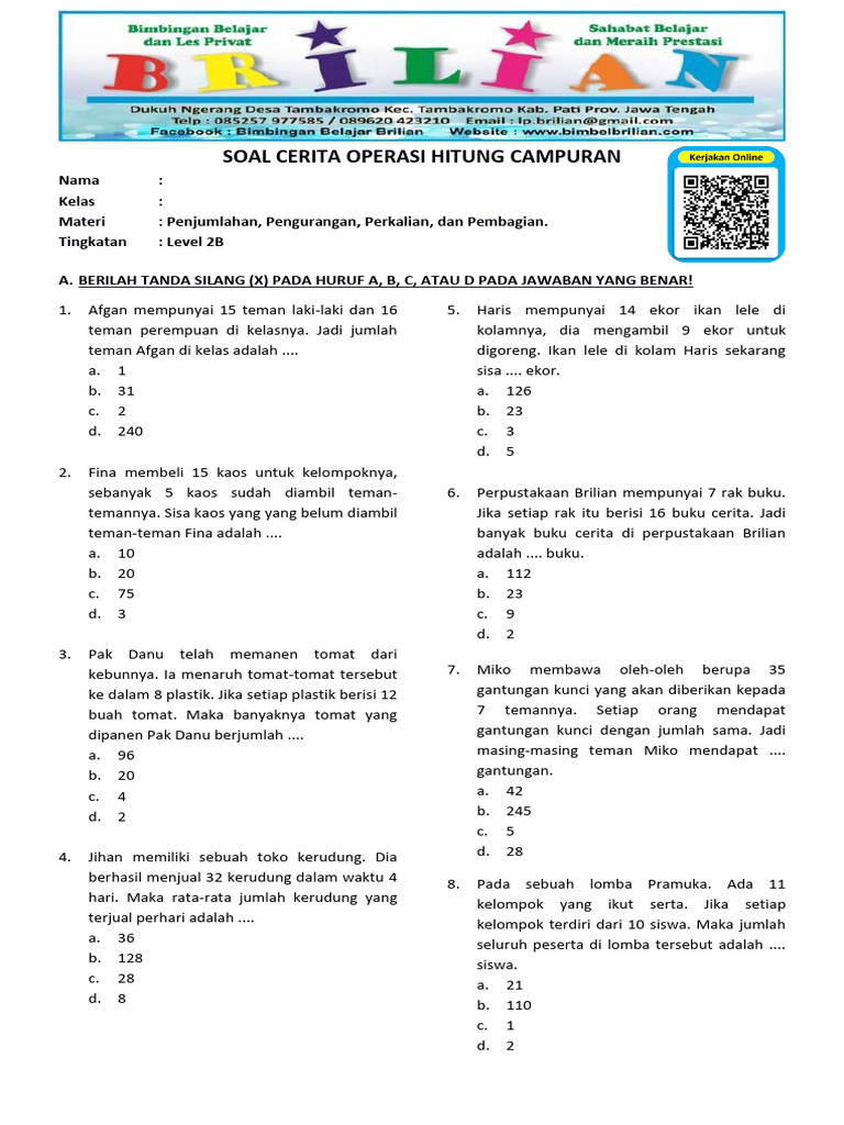 Soal Cerita Operasi Hitung Acak P4 - Level 2B | PDF