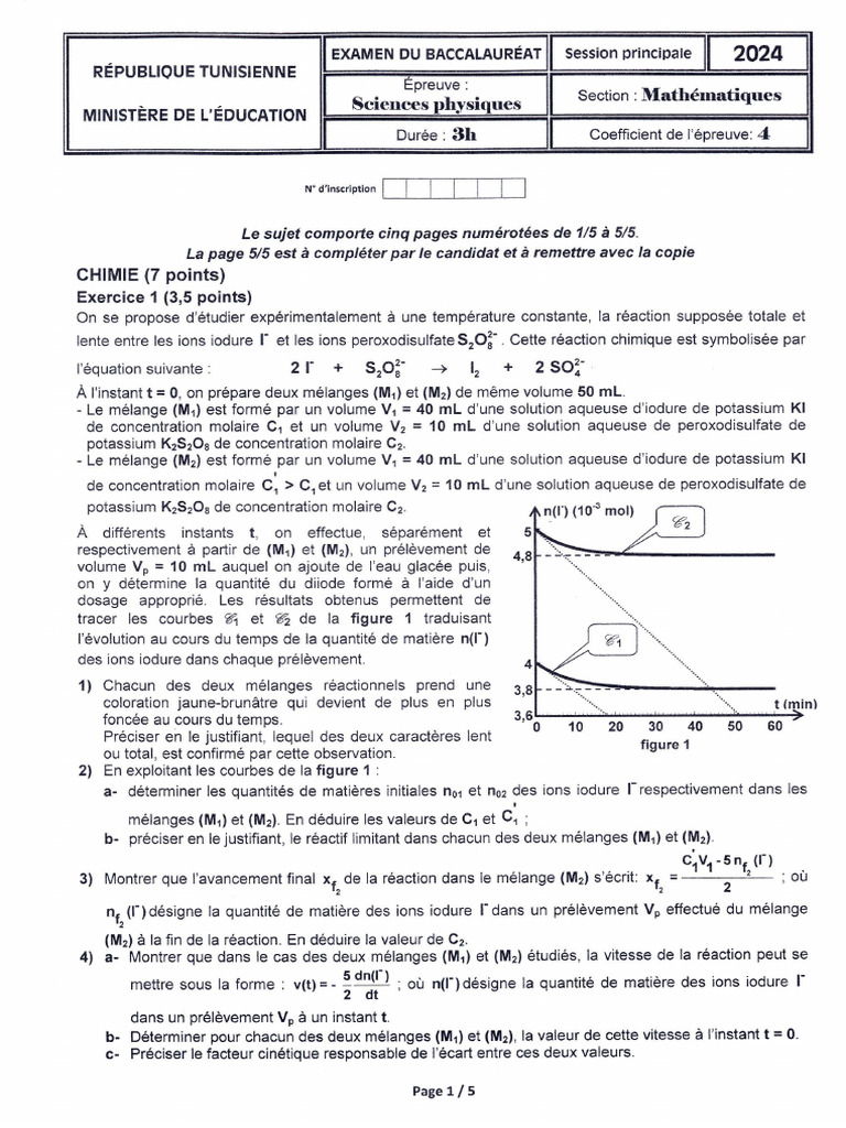 Sujet Physique Bac Maths Prin 2024 | PDF