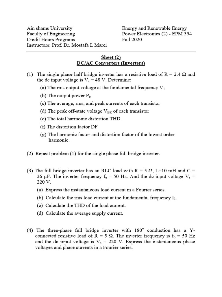 Sheet - 2 - Power Electronics2 - Inverters | PDF | Power Inverter | Electrical Engineering