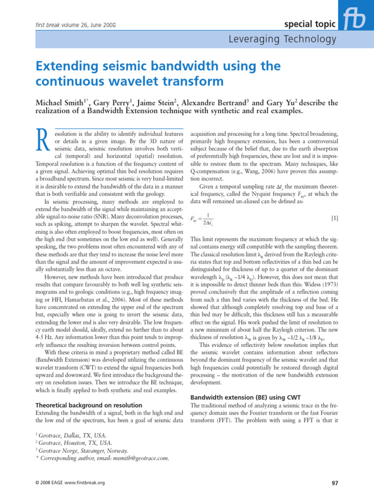 Extending Seismic Bandwidth with CWT | PDF | Wavelet | Bandwidth ...