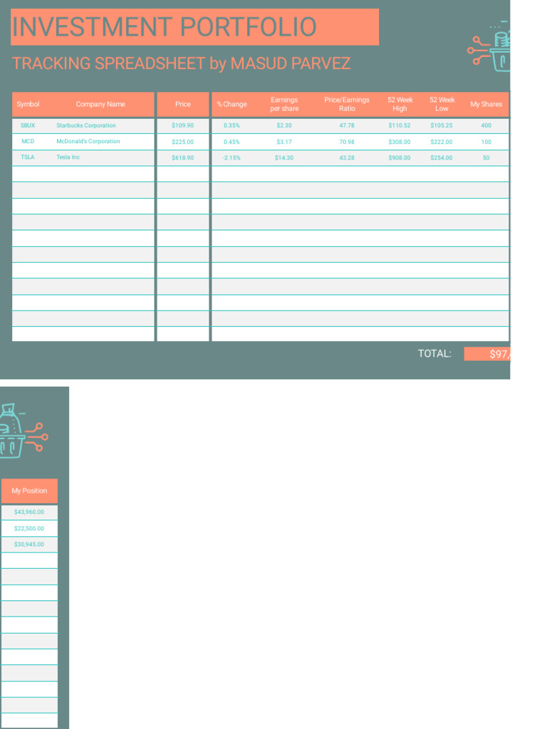 Investment Portfolio Tracking Template Format in Excel | PDF