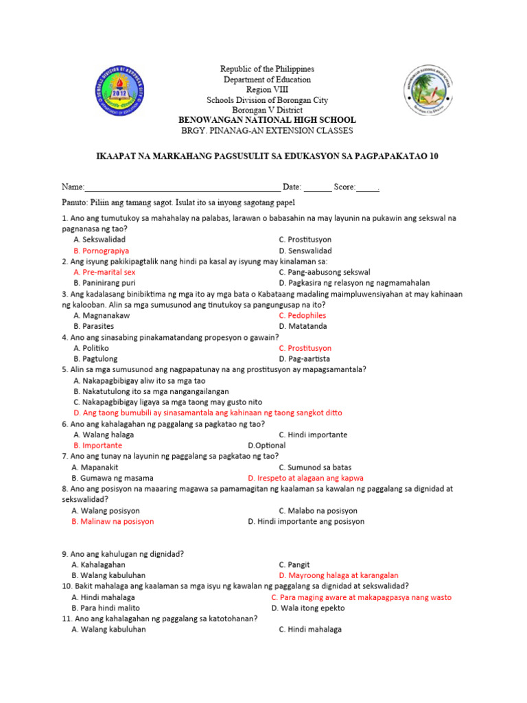 G10 - TQ With Answers Key | PDF