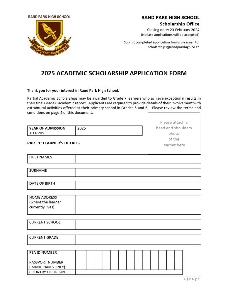 Academic Scholarship Application RPHS 2025 | PDF | Government And Personhood