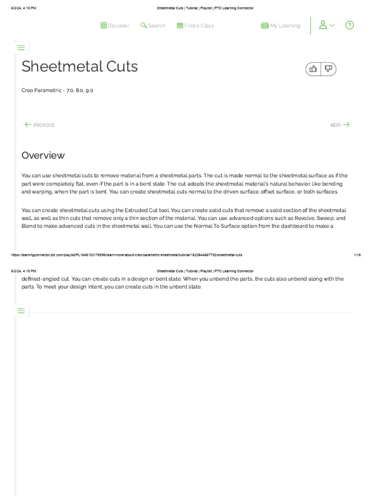 Sheetmetal Cuts - Tutorial - Playlist - PTC Learning Connector | PDF | Sheet Metal