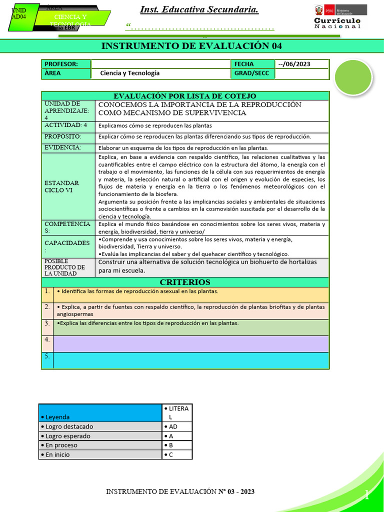C-2º LC Act 4 - Cyt-Und 4-Sem 3 | PDF | Reproducción | Plantas