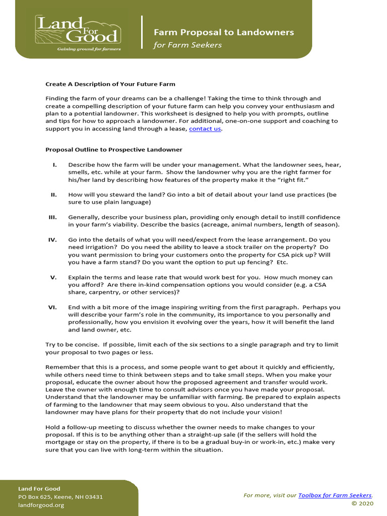 Farm Proposal Guide for Land Seekers | PDF