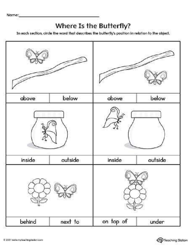 Positional Words Worksheet - Above, Below, Inside, Outside, Behind ...