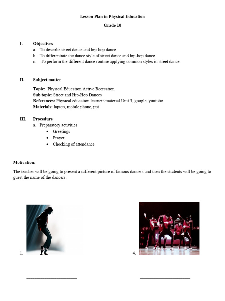 Grade 10 Street Dance Lesson Plan | PDF | Entertainment | African ...