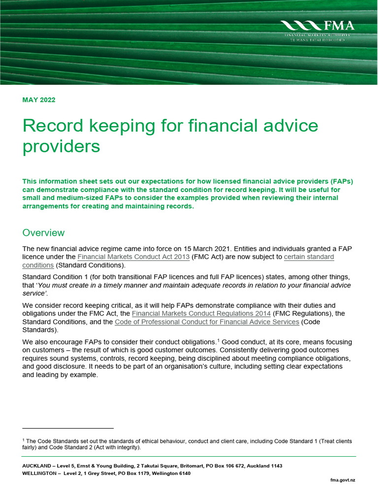 Financial Advice Record Keeping Guidelines | PDF | Financial Adviser ...