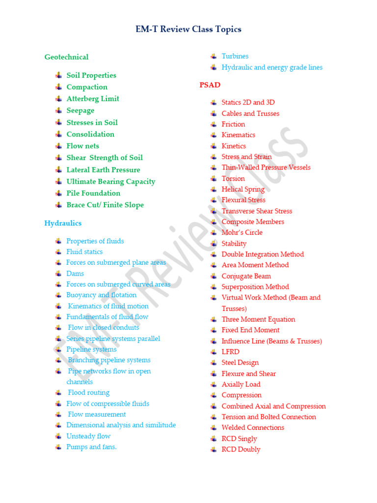 EMT Class Review Topicsss | PDF | Stress (Mechanics) | Fluid Dynamics