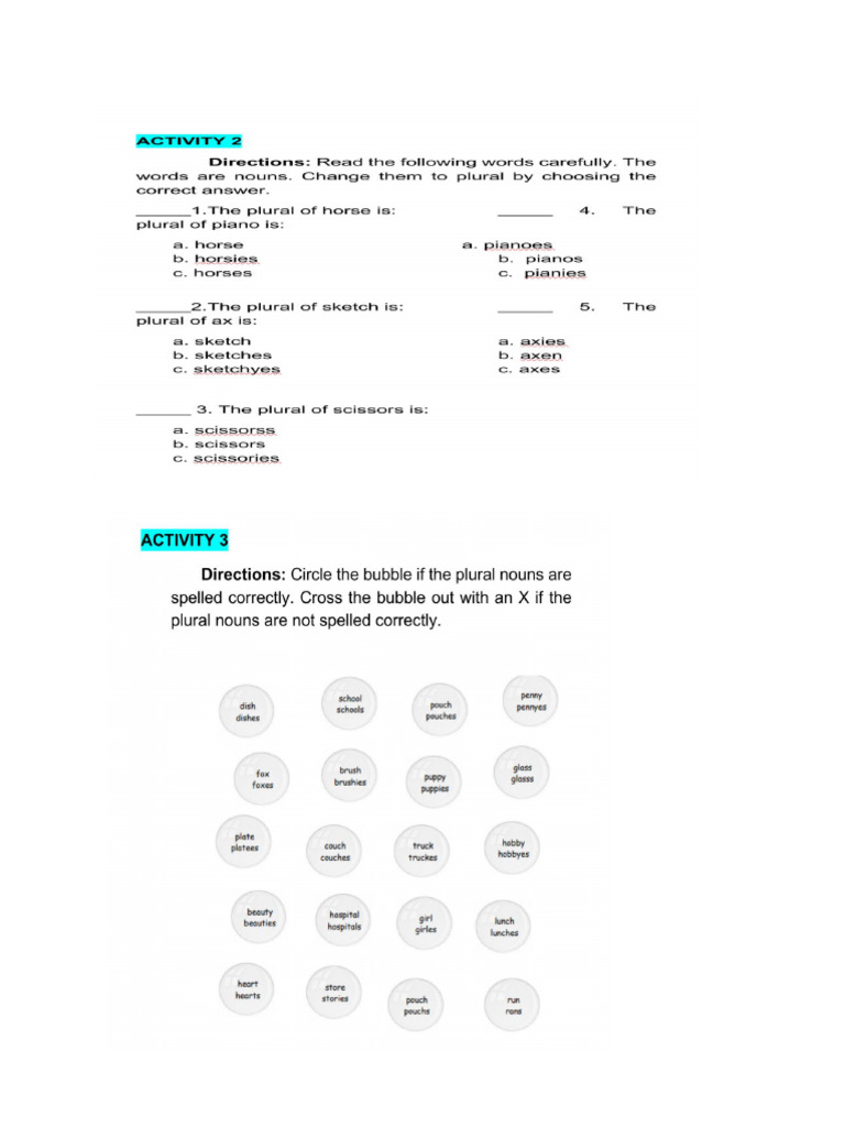 Activity Sheets English | PDF