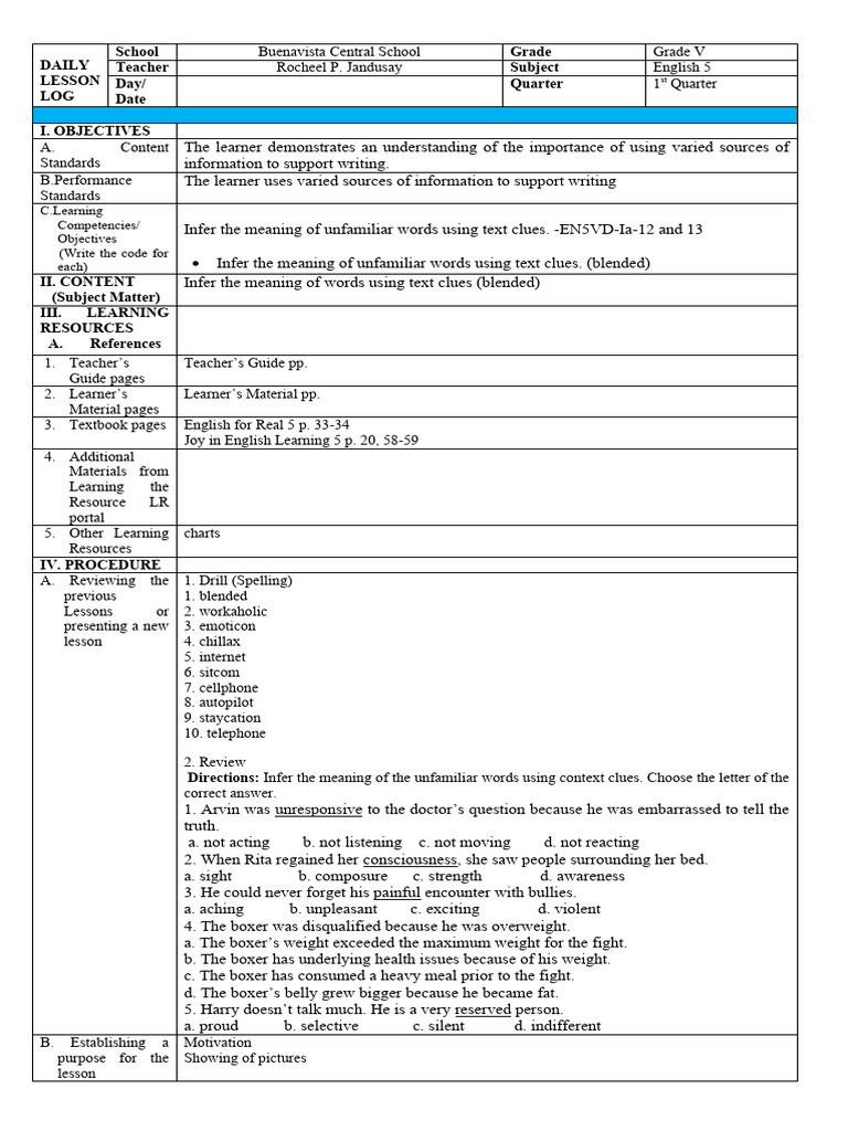Infer the meaning of words using text clues (blended) | PDF | Learning | Human Communication